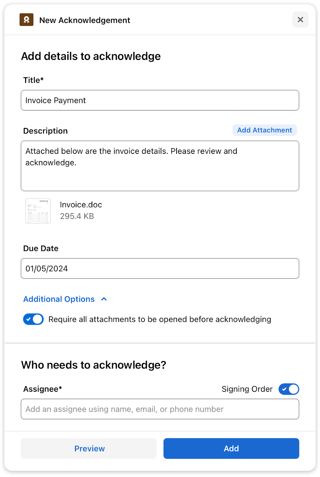 Acknowledgement – Moxo Support