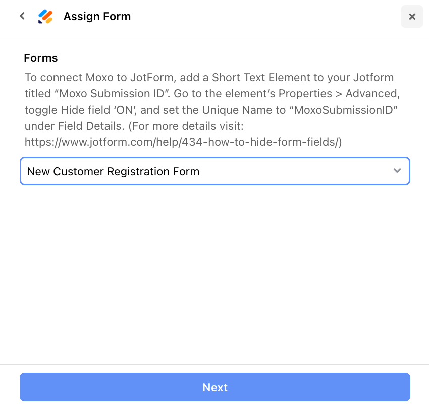 Jotform Action – Moxo Support