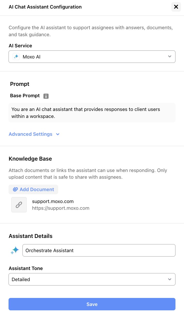 AI Chat Assistant – Moxo Support
