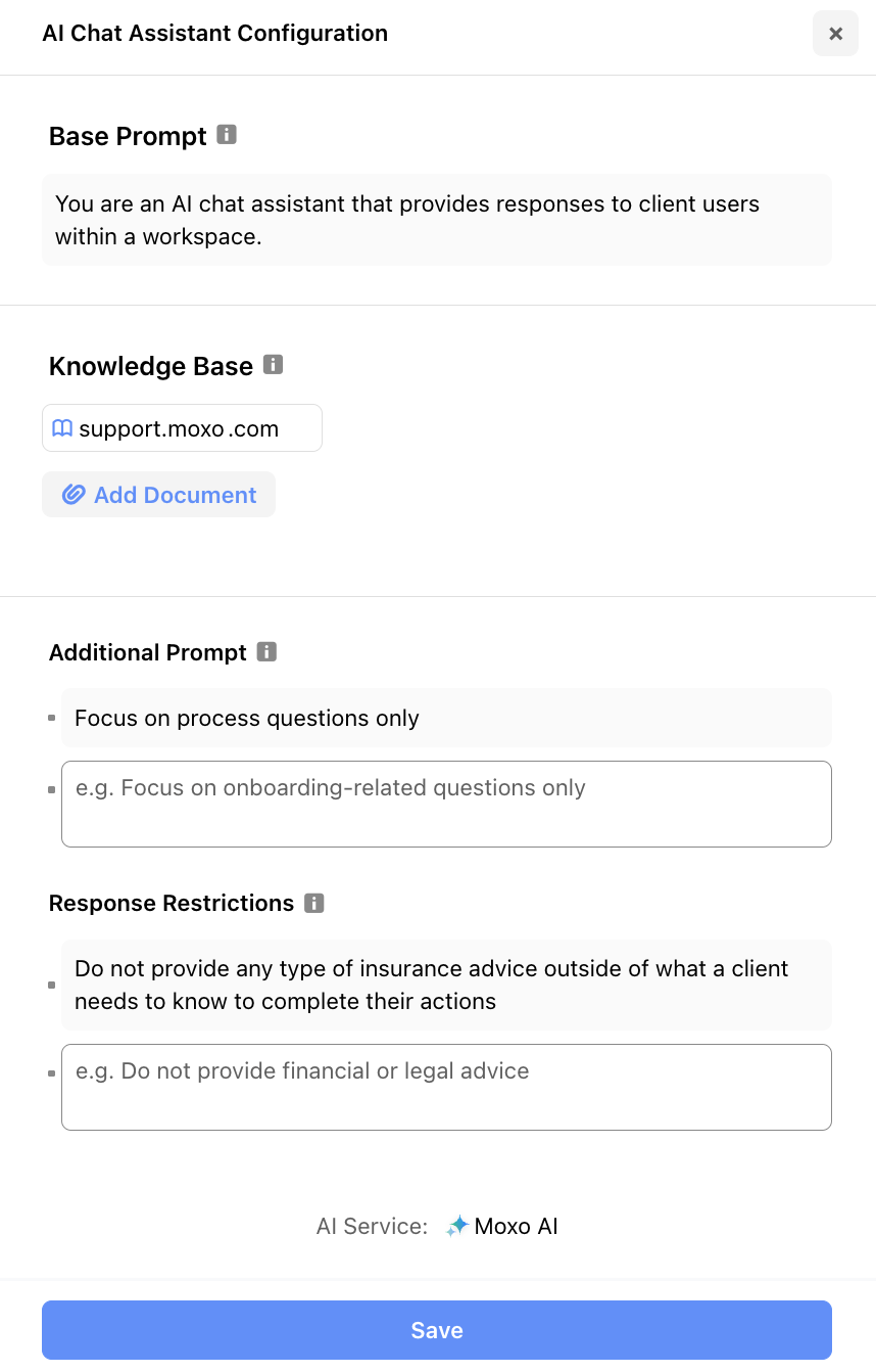 AI Chat Assistant – Moxo Support